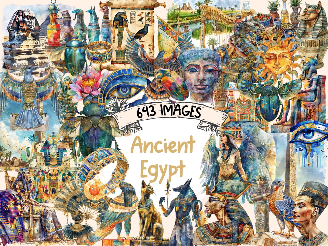 Ancient Egypt Watercolor Clipart Bundle: Pharaohs, Pyramids (digital ...
