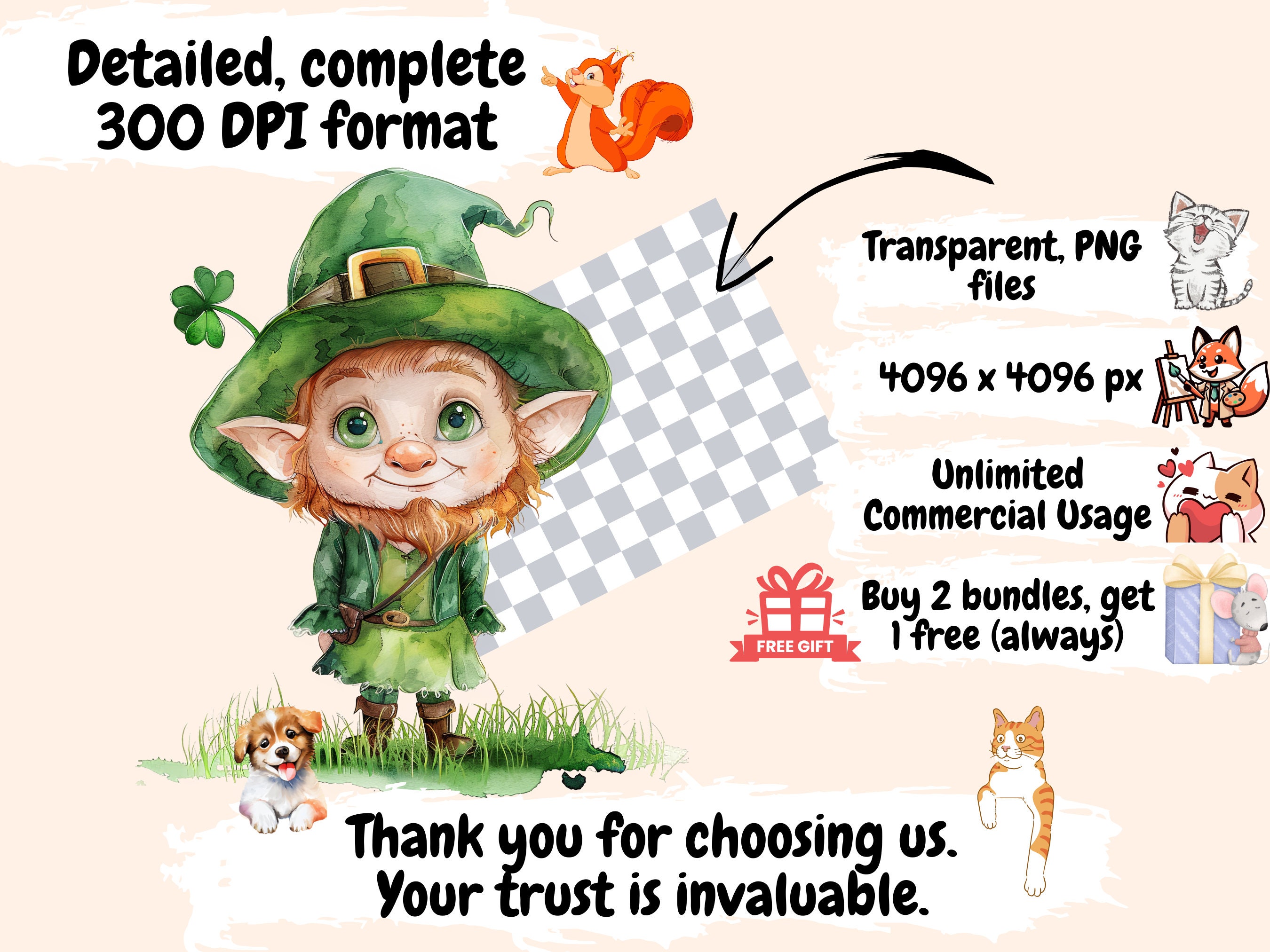 Watercolor Leprechaun Clipart Bundle: 428 PNG Irish Graphics (digital ...