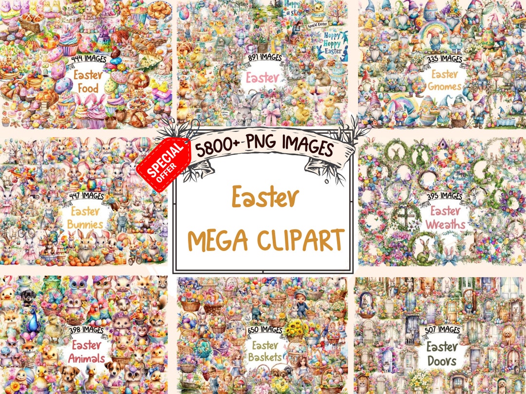 Easter Mega Clipart Bundle - 5800+ PNG Joyful Spring Images, Festive ...
