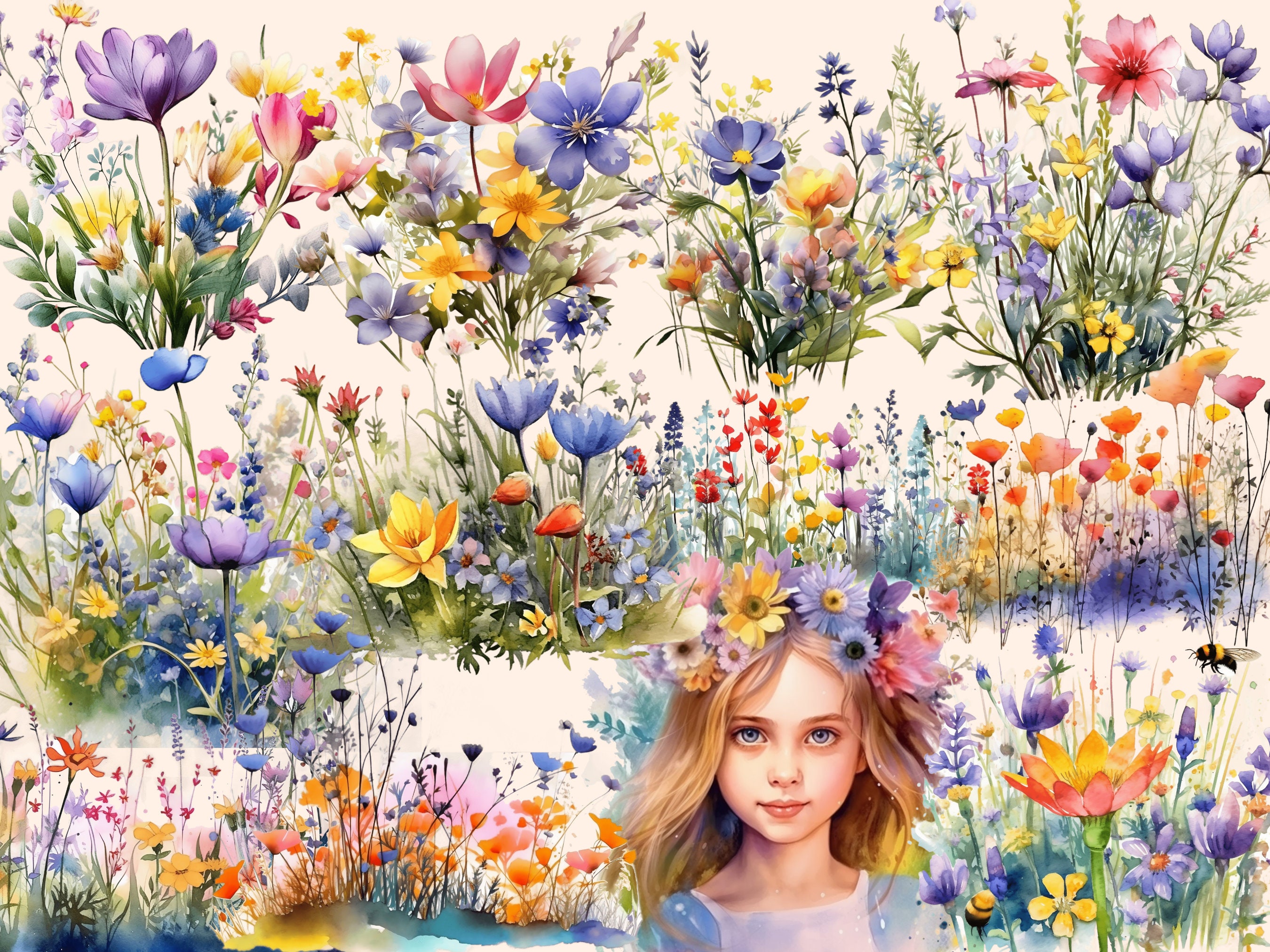 Springtime Flowers Watercolor Clipart Bundle 115 PNG Flower - Etsy
