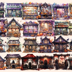 Halloween Storefronts Clipart: 207 Spooky Watercolor PNG Images ...