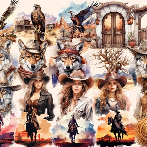 Western Watercolor Clipart Bundle: 103 Wild West PNG Images (digital ...