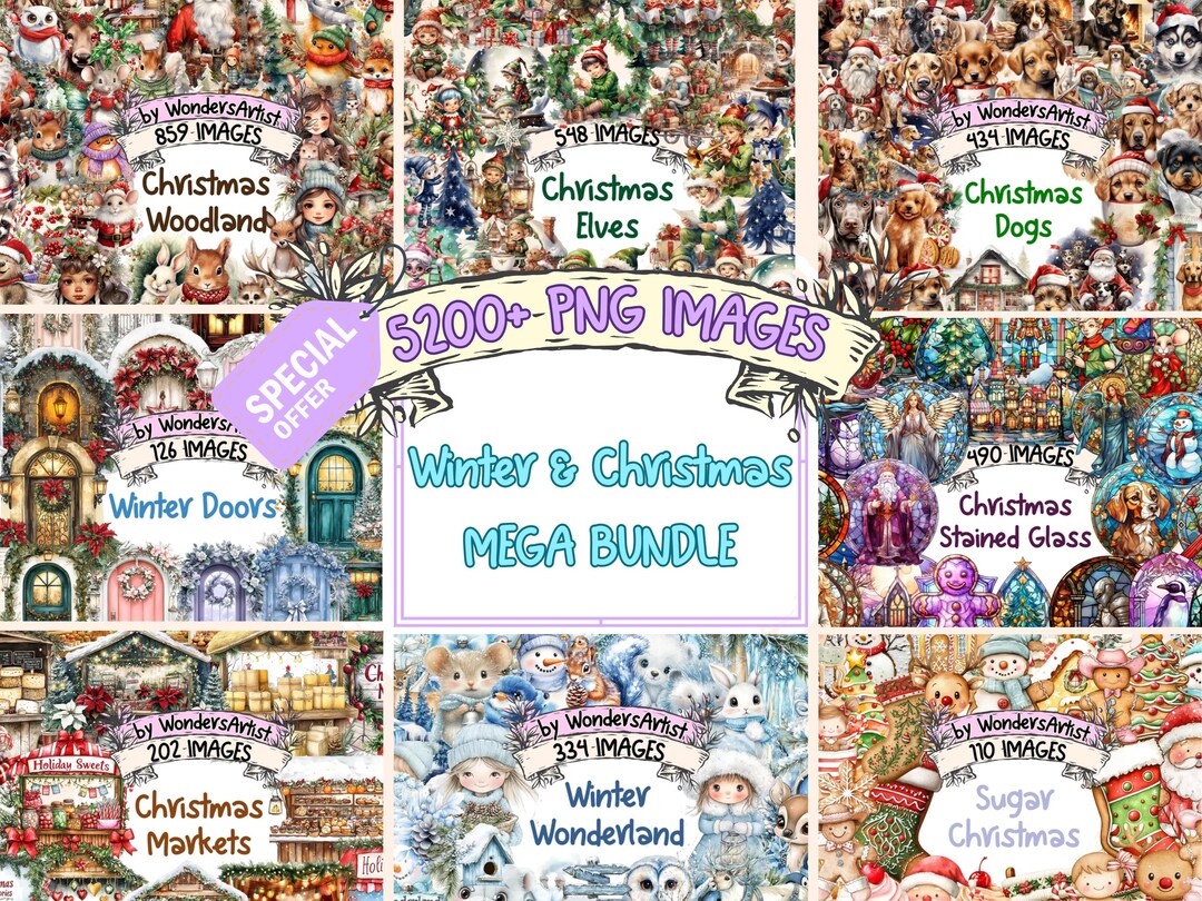 Winter Christmas Clipart MEGA Bundle: 5200+ PNG Graphics (commercial ...