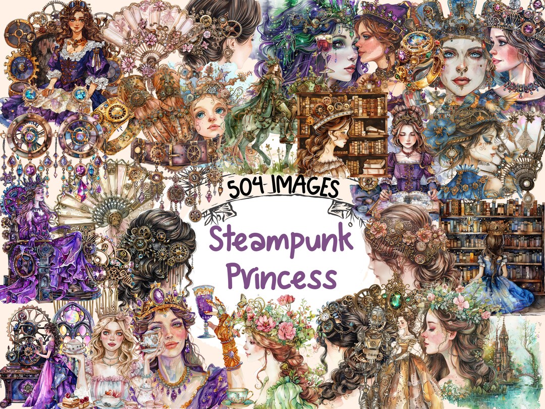 Steampunk Princess Watercolor Clipart Bundle - 504 Steampunk Lady ...
