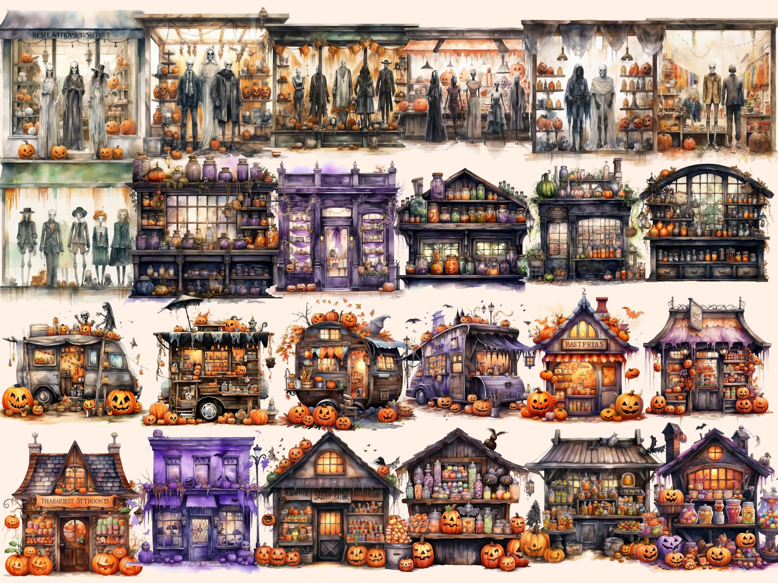 Halloween Storefronts Clipart: 207 Spooky Watercolor PNG Images ...