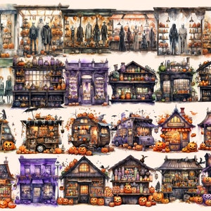 Halloween Storefronts Clipart: 207 Spooky Watercolor PNG Images ...