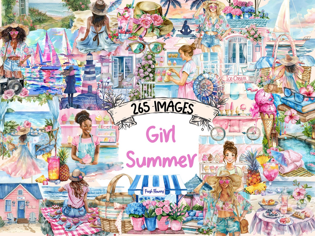 Girl Summer Clipart Bundle: 265 PNG Watercolor Images (digital Download ...