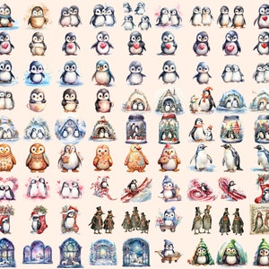 Penguins Watercolor Clipart Bundle - 801 PNG Adorable Penguin Images ...