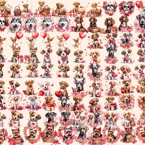 Valentine's Day Dogs Watercolor Clipart Bundle - 469 PNG Romantic Dog ...