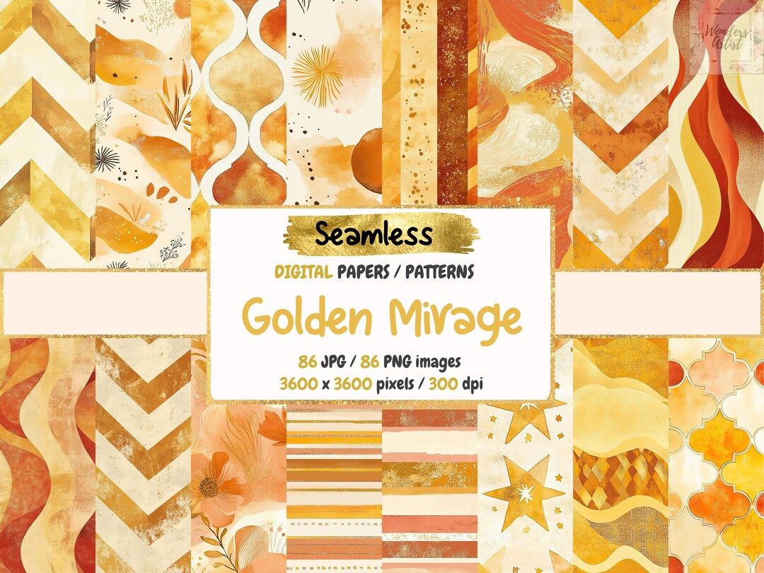 Golden Mirage Seamless Digital Paper - Warm Radiant Textures, Desert ...