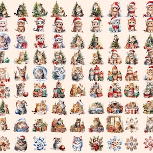 Christmas Cats Watercolor Clipart Bundle: 467 Festive PNG Images ...