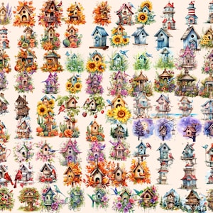 Birdhouses Watercolor Clipart Bundle - 607 PNG Birdhouse Images ...