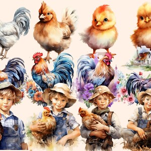 Chickens Watercolor Clipart Bundle - 89 PNG Farm Animal Images, Cute ...