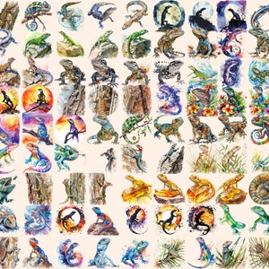 Lizards Watercolor Clipart Bundle - 261 PNG Reptile Images, Cute ...