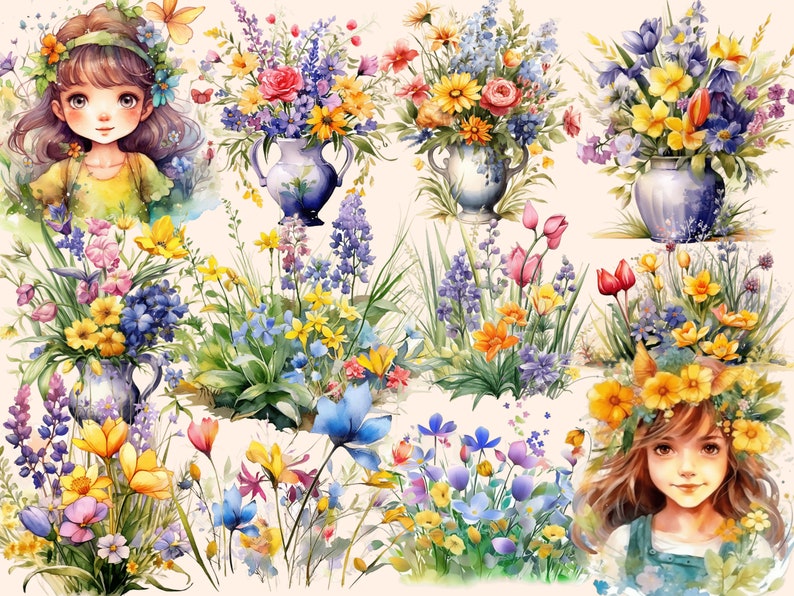 Springtime Flowers Watercolor Clipart Bundle 115 PNG Flower - Etsy