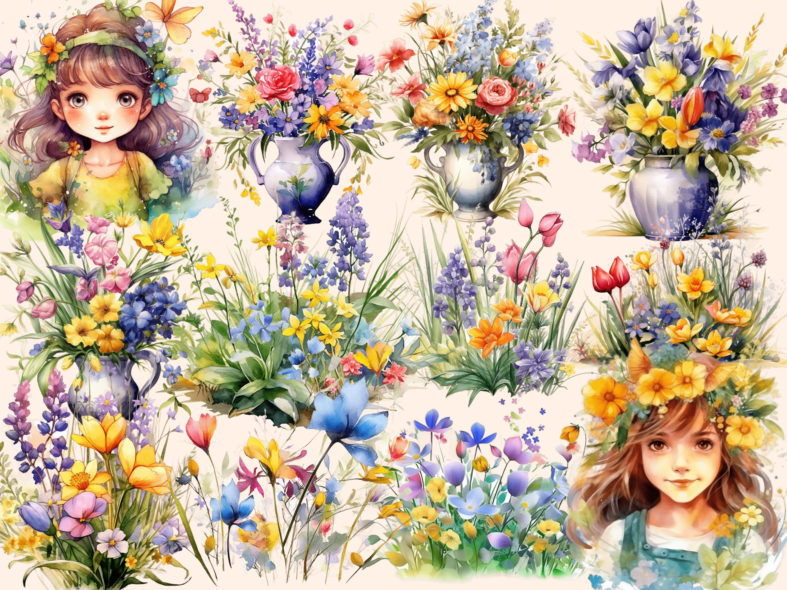 Springtime Flowers Watercolor Clipart Bundle 115 PNG Flower - Etsy