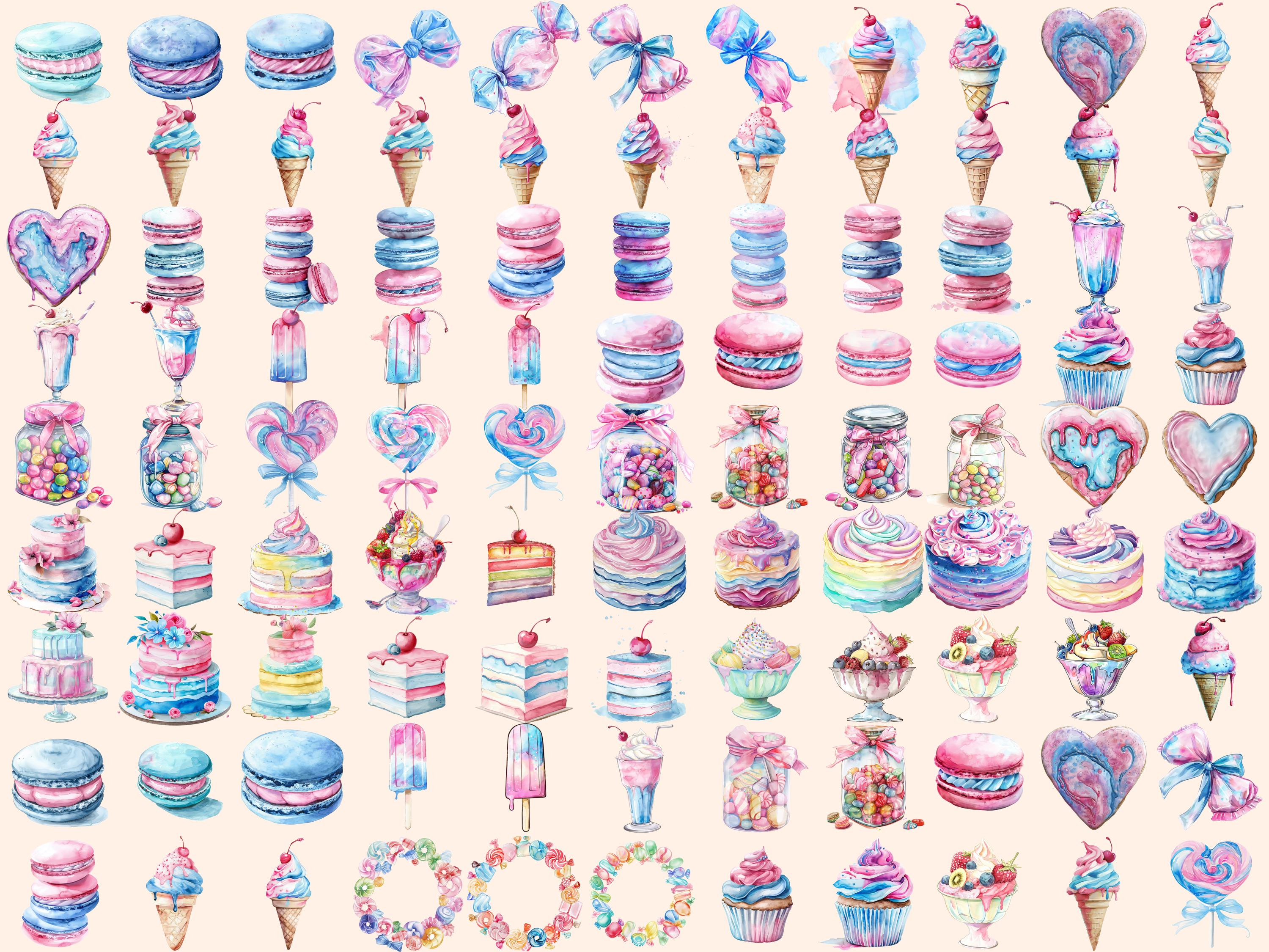 Pastel Sweets Watercolor Clipart Bundle: 140 Dessert PNG Images ...