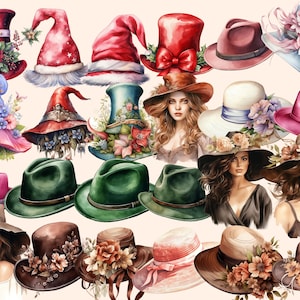 Hats Watercolor Clipart Bundle - 181 PNG Hat Images, Fashionable ...