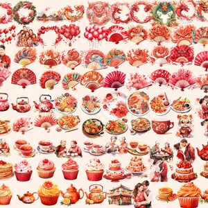 Chinese New Year Watercolor Clipart Bundle: Festive PNG Images (digital ...