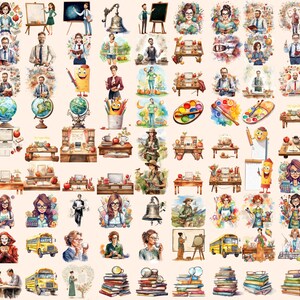 Watercolor Teachers Clipart Bundle: 439 PNG Education Graphics (digital ...