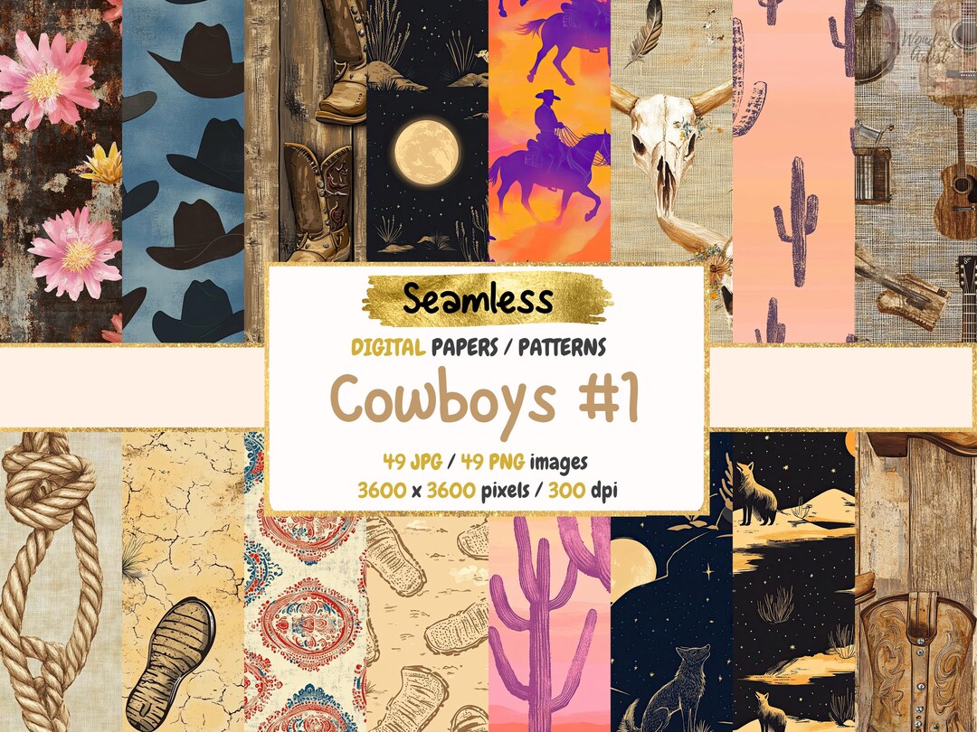 Cowboy Digital Paper: Western Seamless Patterns (commercial Use) - Etsy