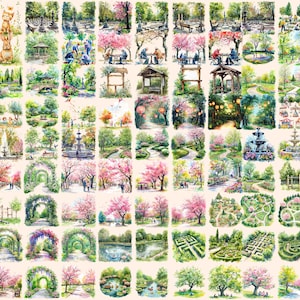 Spring Parks Watercolor Clipart Bundle - 450 PNG Springtime Park Scenes ...