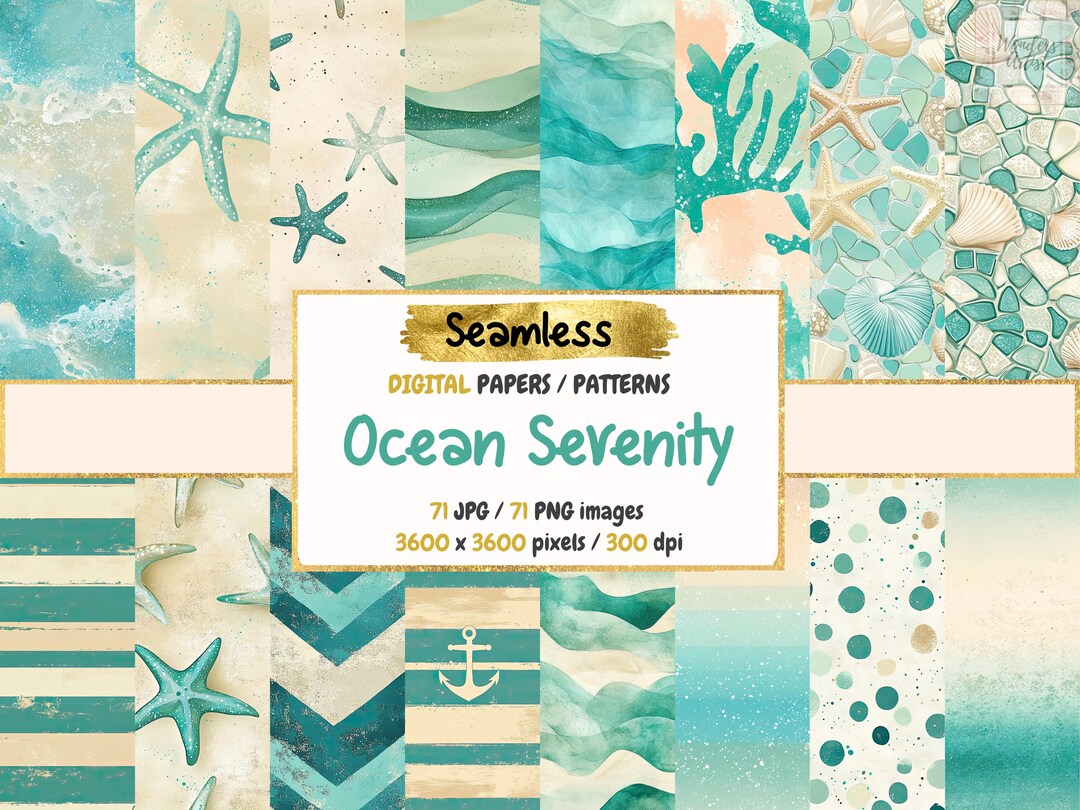 Ocean Serenity Digital Paper: Seamless Marine Backgrounds (commercial ...