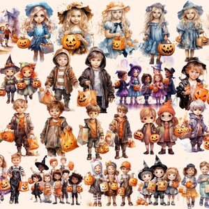 Watercolor Halloween Clipart Bundle: Trick or Treat Kids (217 PNG ...