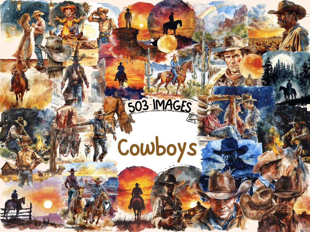 Cowboy Watercolor Clipart Bundle - 503 PNG Western Cowboy Images, Wild ...