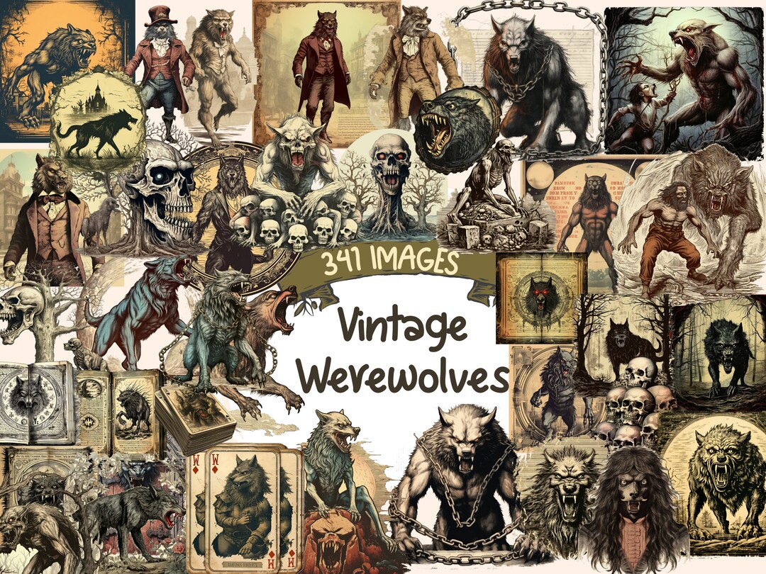 Vintage Werewolves Watercolor Clipart Bundle - 341 PNG Retro Antique ...