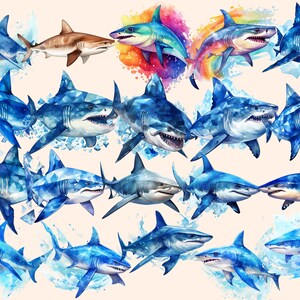 Shark Watercolor Clipart Bundle: 151 PNG Images (commercial Use ...