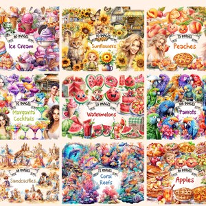 Summer Clipart Watercolor Bundles - 2000+ PNG Sunny Graphics, Vibrant ...