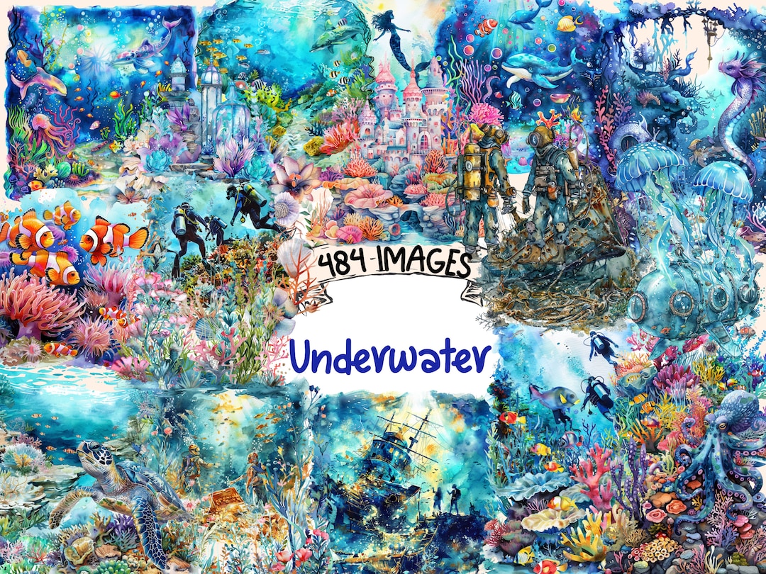 Watercolor Underwater Clipart Bundle: 484 Marine Life PNG Images ...