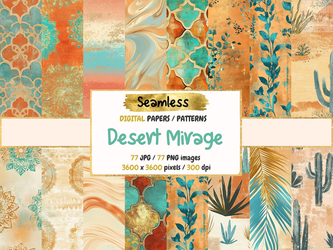 Desert Mirage Digital Paper: Boho Southwestern Seamless Patterns ...