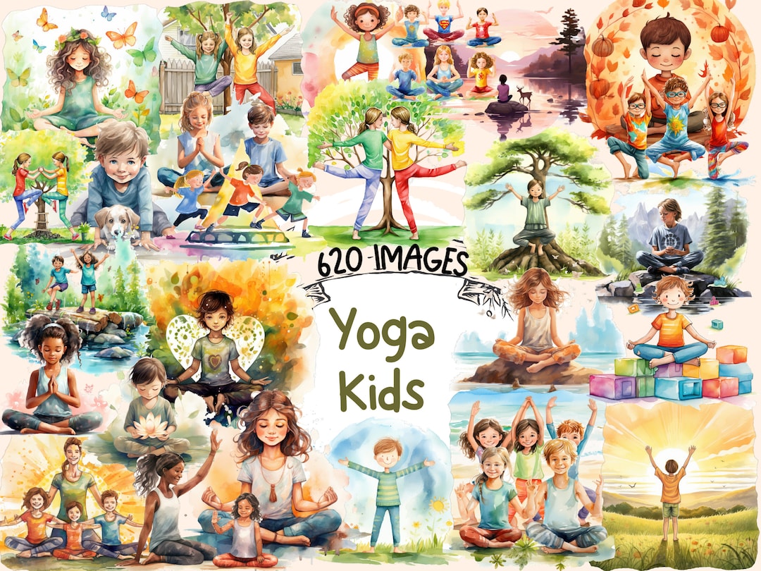 Yoga Kids Watercolor Clipart Bundle: 620 PNG Images (commercial Use ...