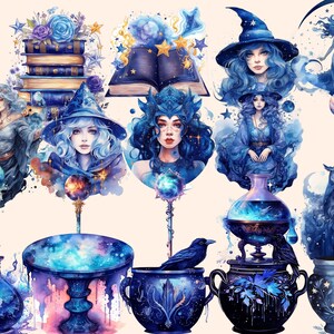 Celestial Witches Watercolor Clipart Bundle: 145 Fantasy PNG Images ...