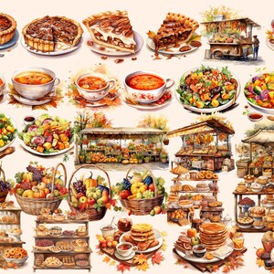 Autumn Food Watercolor Clipart Bundle: 202 PNG Images (digital Download ...