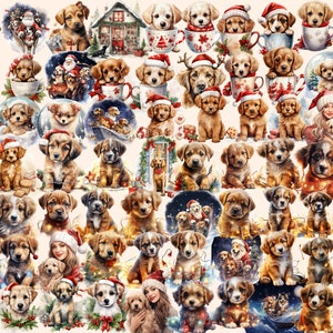 Christmas Dogs Watercolor Clipart Bundle 513 PNG Festive Dog Images ...