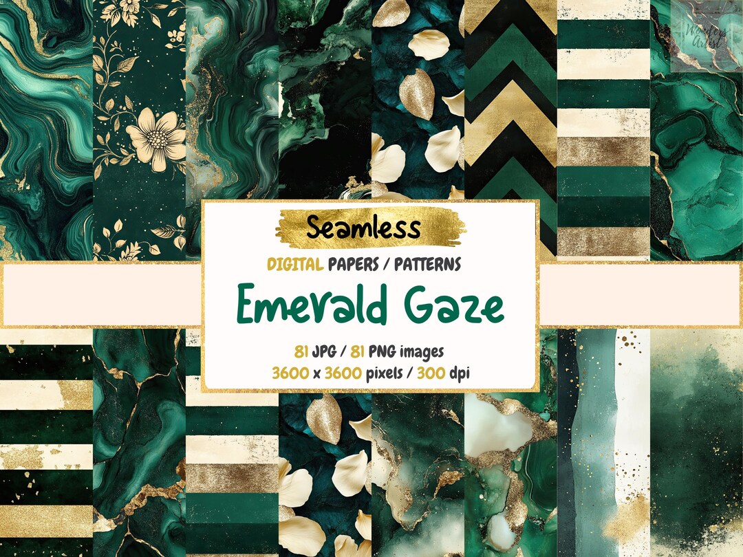 Emerald Green Marble Digital Paper: Gold Texture Backgrounds ...