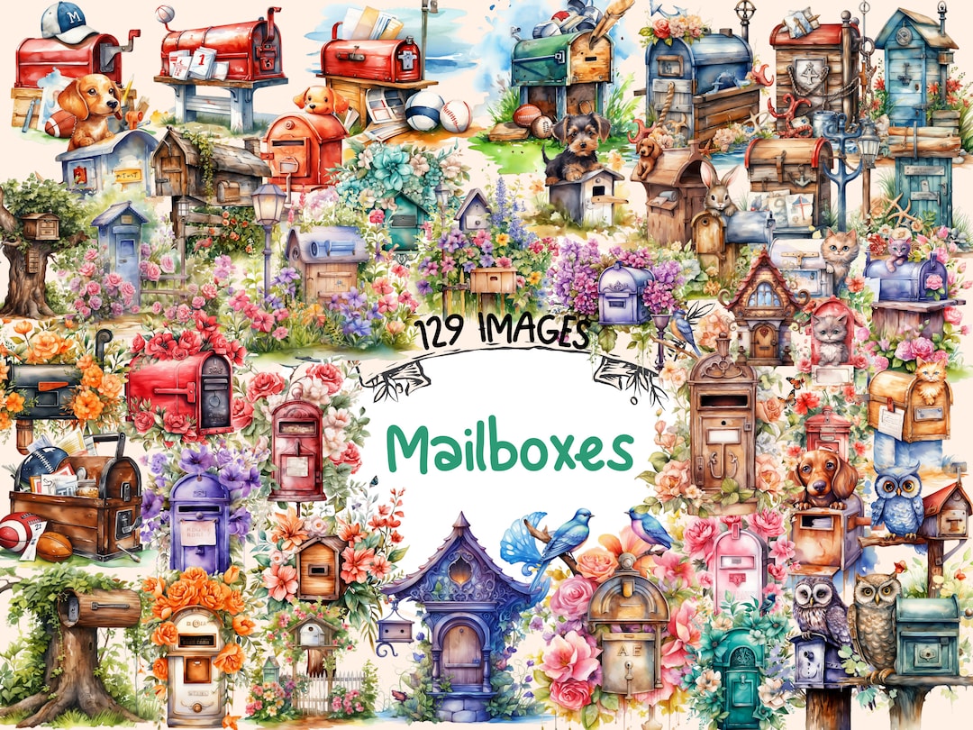 Mailboxes Watercolor Clipart Bundle - 129 PNG Mailbox Images, Charming ...