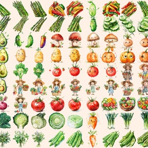 Vegetables Watercolor Clipart Bundle - 476 PNG Healthy Fresh Vegan ...