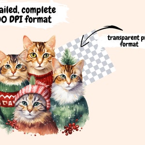 Christmas Cats Watercolor Clipart Bundle 518 PNG Festive Cozy Cat ...