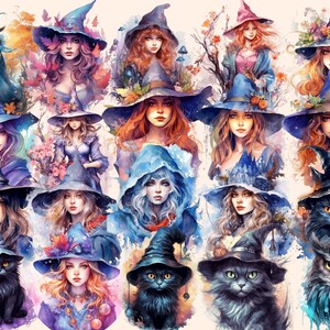 Witches Watercolor Clipart Bundle - 169 PNG Fairytale Witch Images ...