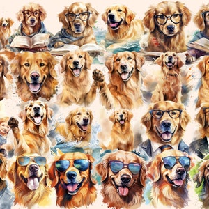 Golden Retriever Watercolor Clipart Bundle: 213 Puppy PNG Images ...