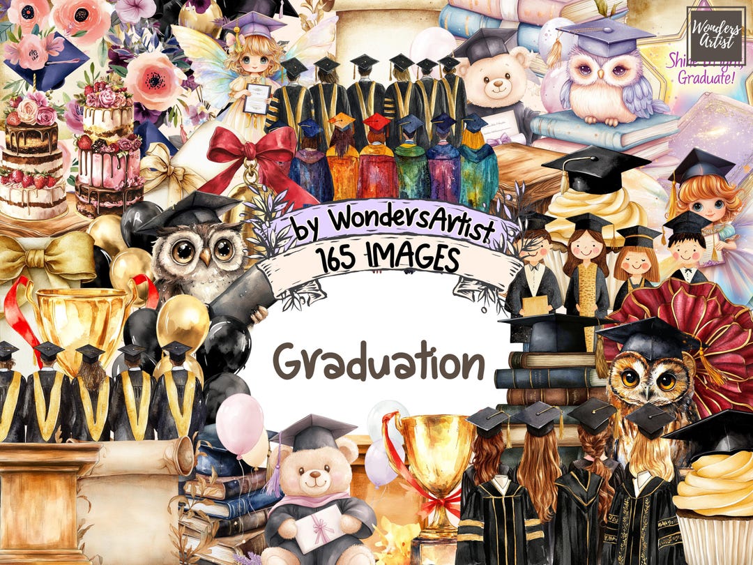 Watercolor Graduation Clipart: Academic Celebration Graphics (165 PNG ...