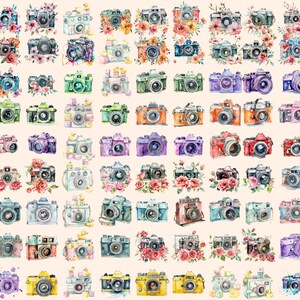 Cameras Watercolor Clipart Bundle - 360 PNG Assorted Camera Images ...