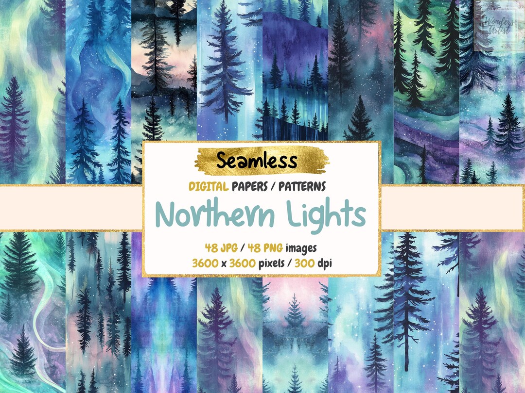 Northern Lights Digital Paper: Seamless Aurora Borealis Textures ...