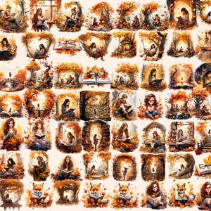 Autumn Books Watercolor Clipart Bundle - 656 PNG Fall Book Images, Cute ...