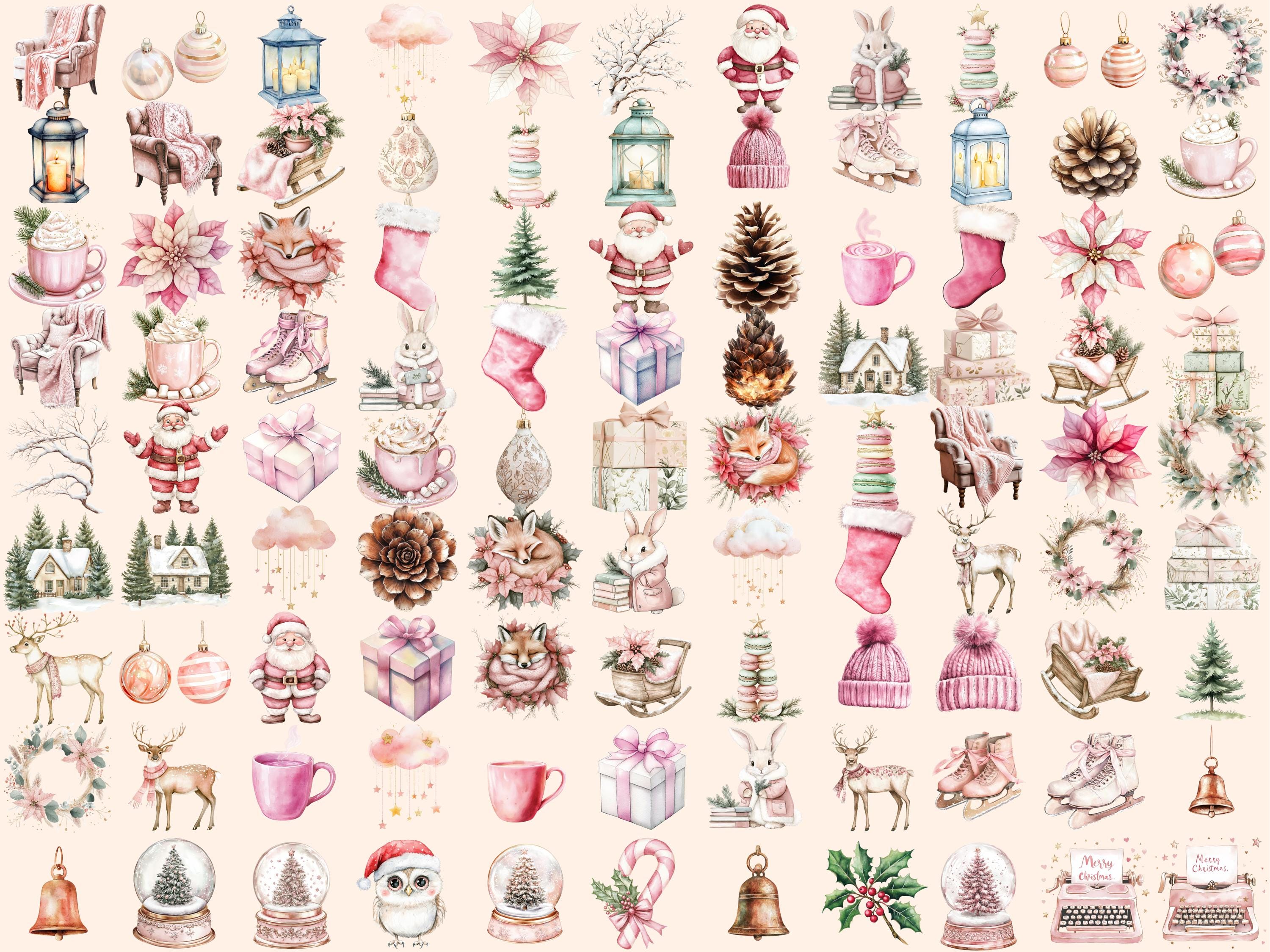 Boho Blush Christmas Watercolor Clipart: 128 Festive PNG Images ...