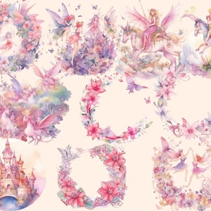 Pink Fairies Watercolor Clipart: 70 Magical Illustrations (digital ...